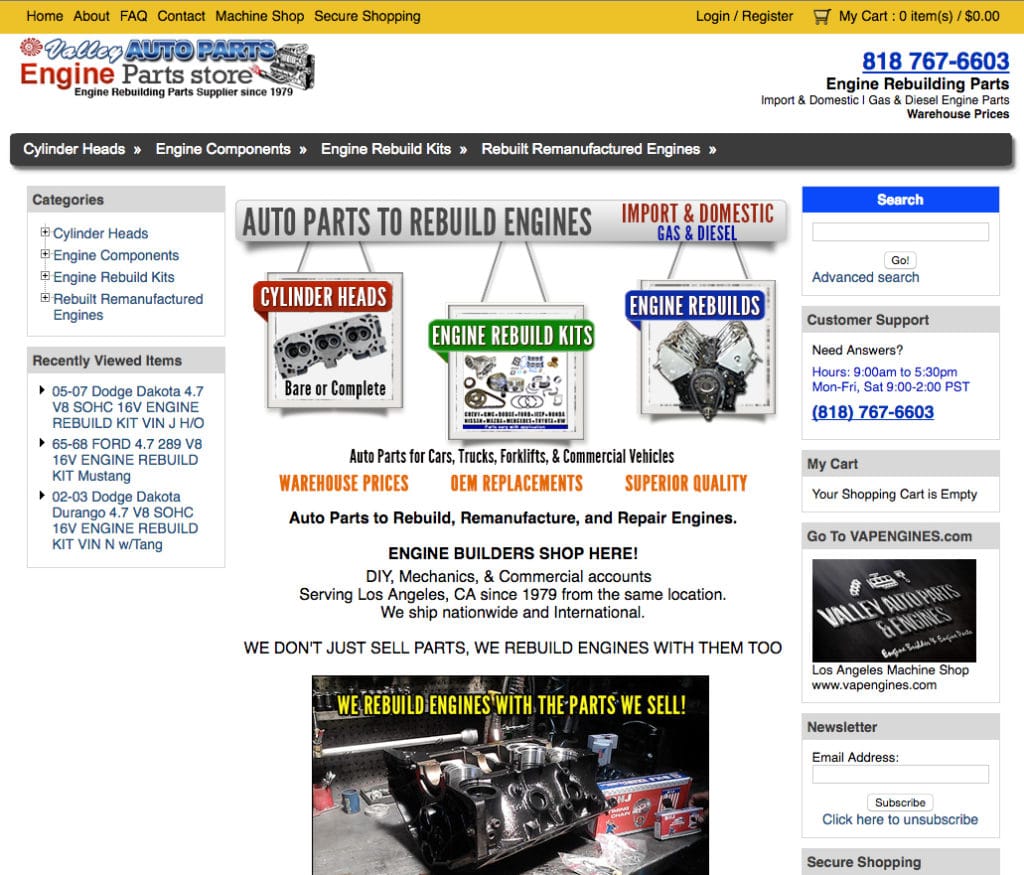 Online Store for Valley Auto Parts and Engines- Rebuild Kits, New Heads