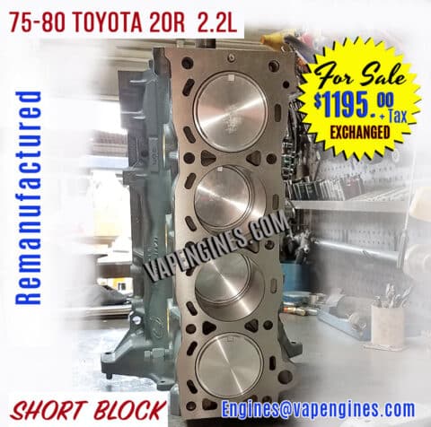 Remanufactured Toyota 20R Short Block Engine for Sale.