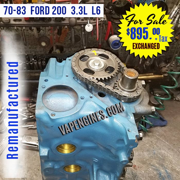 Remanufactured Ford 200 L6 Short Block Engine for Sale.