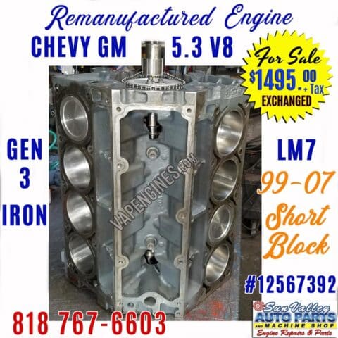 GM Chevy 5.3L GEN 3 LM7 Engine Short Block for Sale | Engine Builder ...