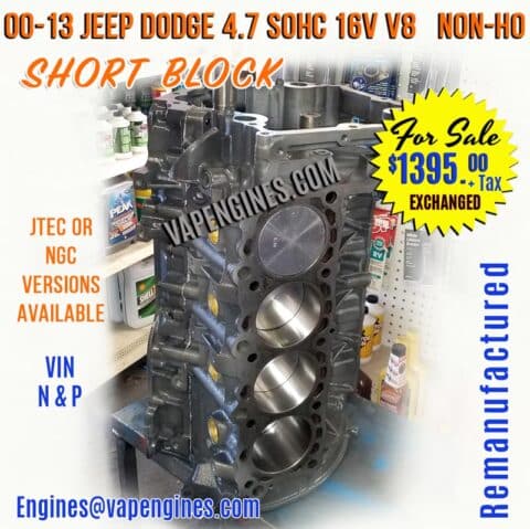 Remanufactured Dodge 4.7 Short Block Engine | Engine Builder Auto ...