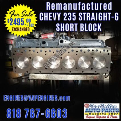 Remanufactured GM Chevy 235 Short Block Engine Sale