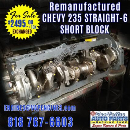 Remanufactured GM Chevy 235 Short Block Engine Sale